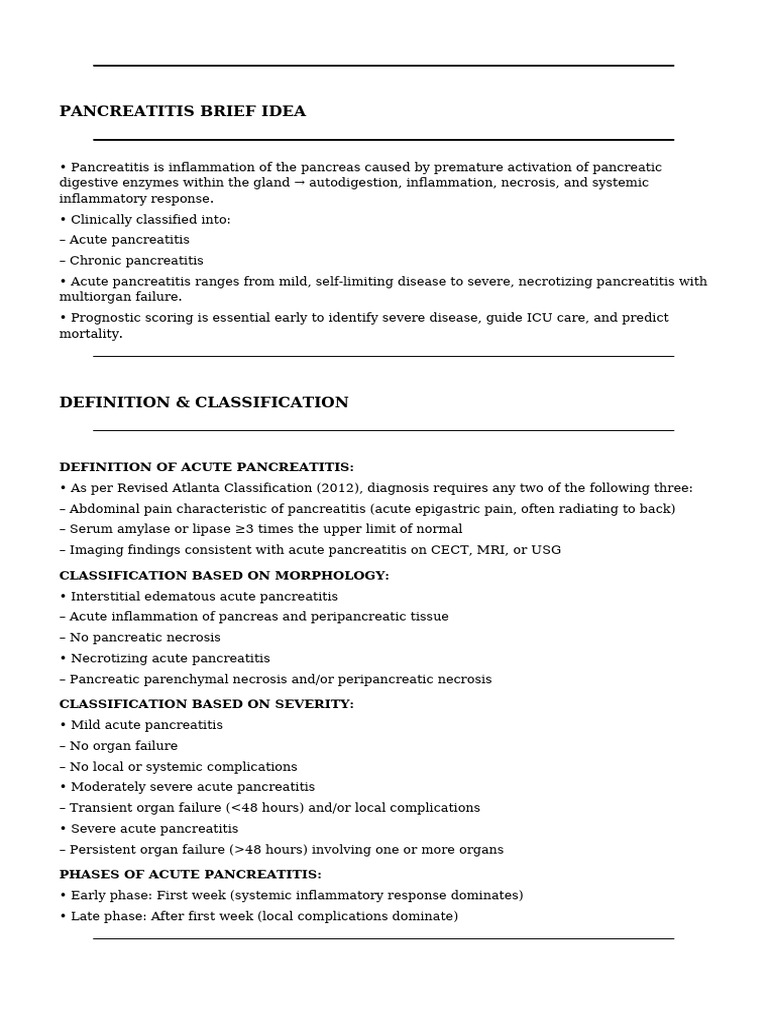 Pancreatitis Brief Idea Acute Pancreatitis MBBS Notes | PDF | Human ...