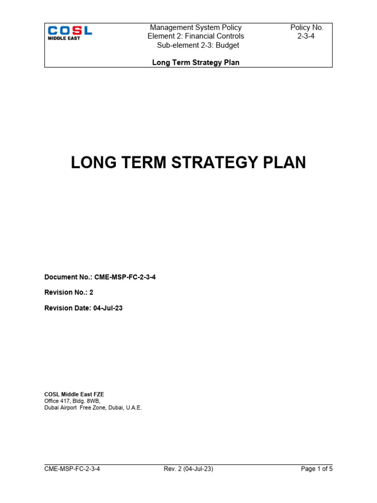 Long Term Strategy Plan Policy Overview | PDF | Economies