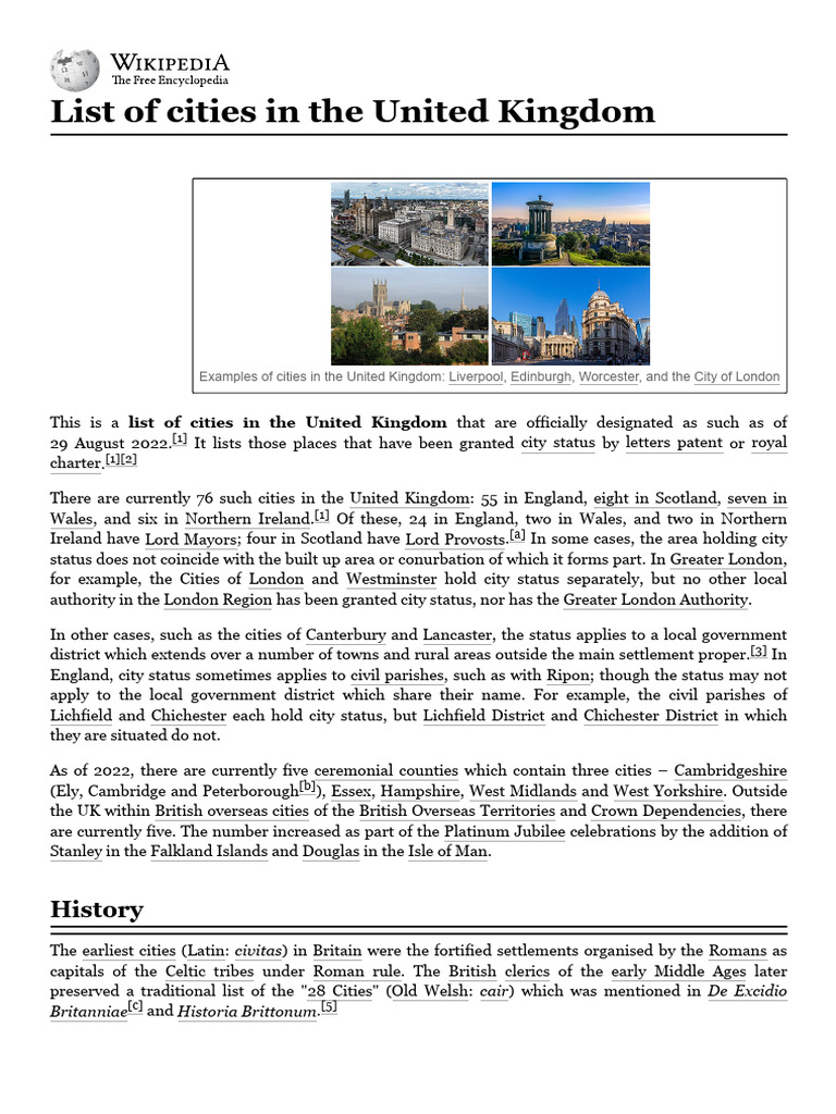 List of Cities in the United Kingdom - Wikipedia | PDF | United Kingdom ...