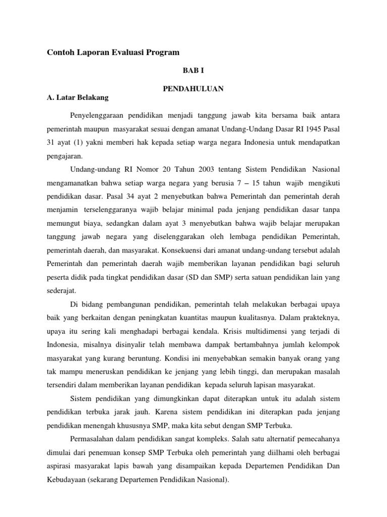 Contoh Laporan Evaluasi Program