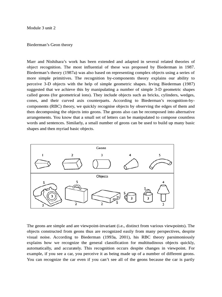 Biederman's geon theory | PDF | Cognitive Science | Psychological Concepts