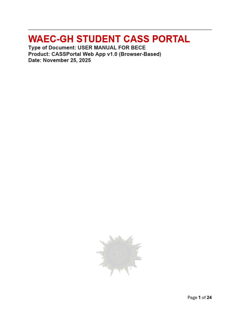 WAEC-GH BECE CASS Portal User Manual | PDF | Web Application | Safari ...