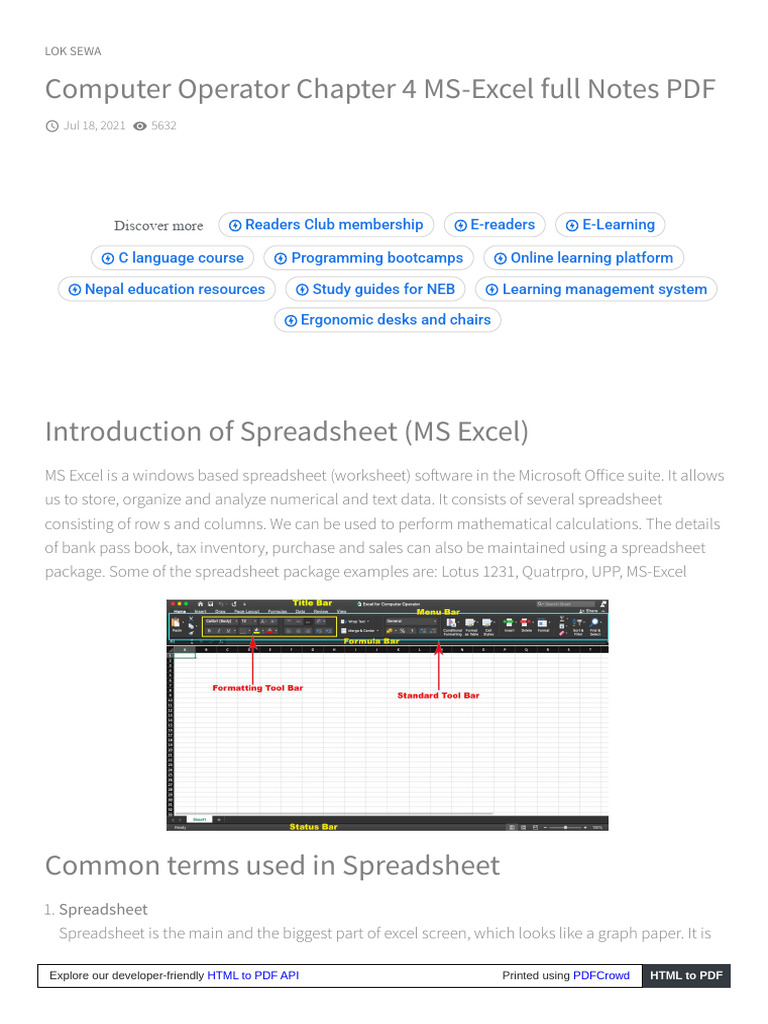 MS Excel Spreadsheet Guide PDF | PDF | Microsoft Excel | Spreadsheet