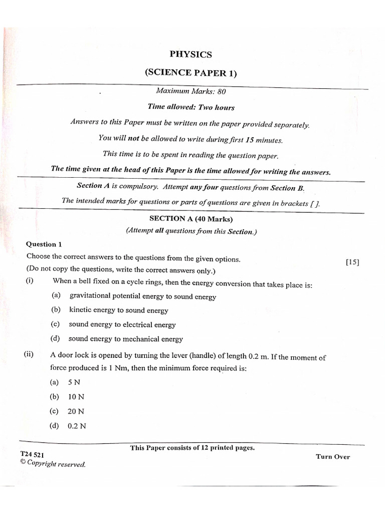 Physics - Board Paper 2024 | PDF
