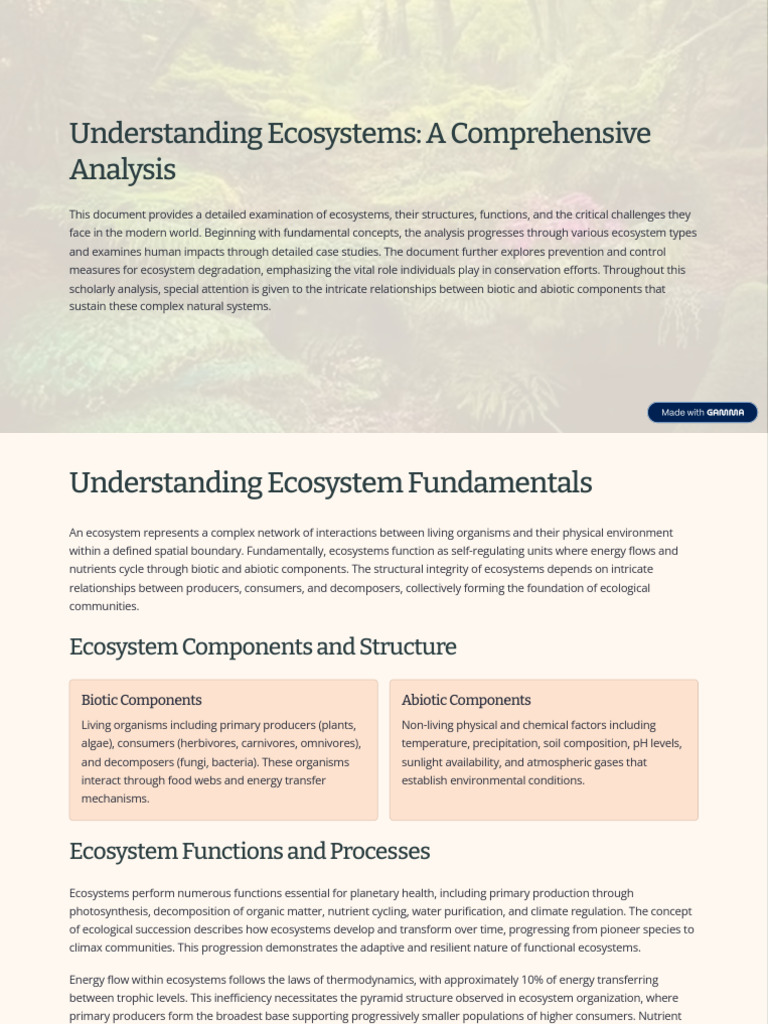 Ecosystem Analysis: Structure and Challenges | PDF | Ecosystem | Coral Reef