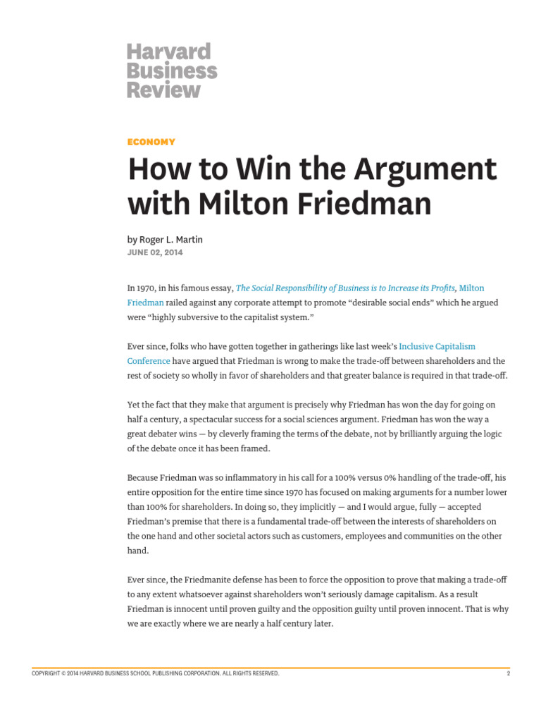How to Win an Argument With Milton Friedman, Roger L.martin | PDF ...