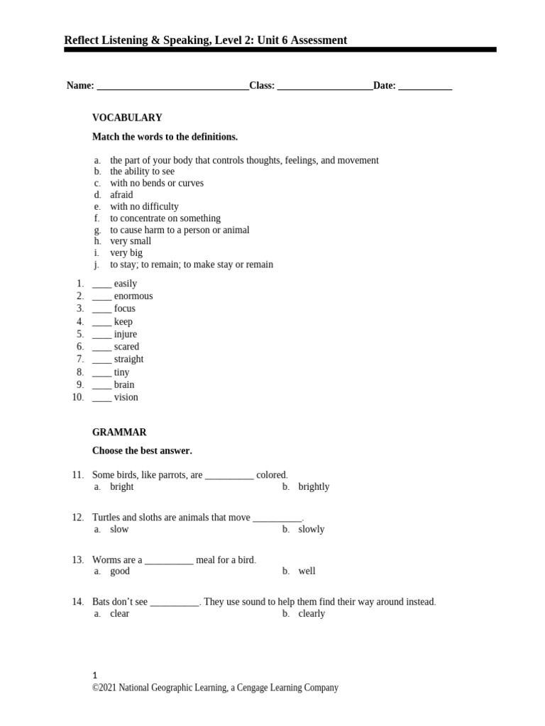 166943 Reflect LS2 Assessment AnswerKey Unit06 | PDF