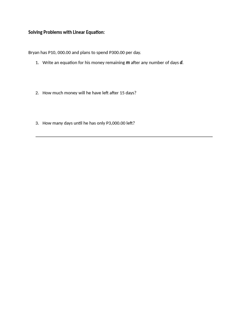 Solving Problems With Linear Equation | PDF