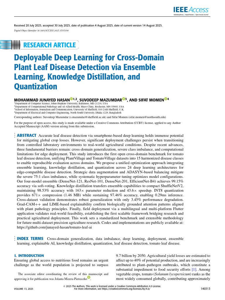 Deployable Deep Learning for Cross-Domain Plant Leaf Disease Detection via Ensemble Learning ...