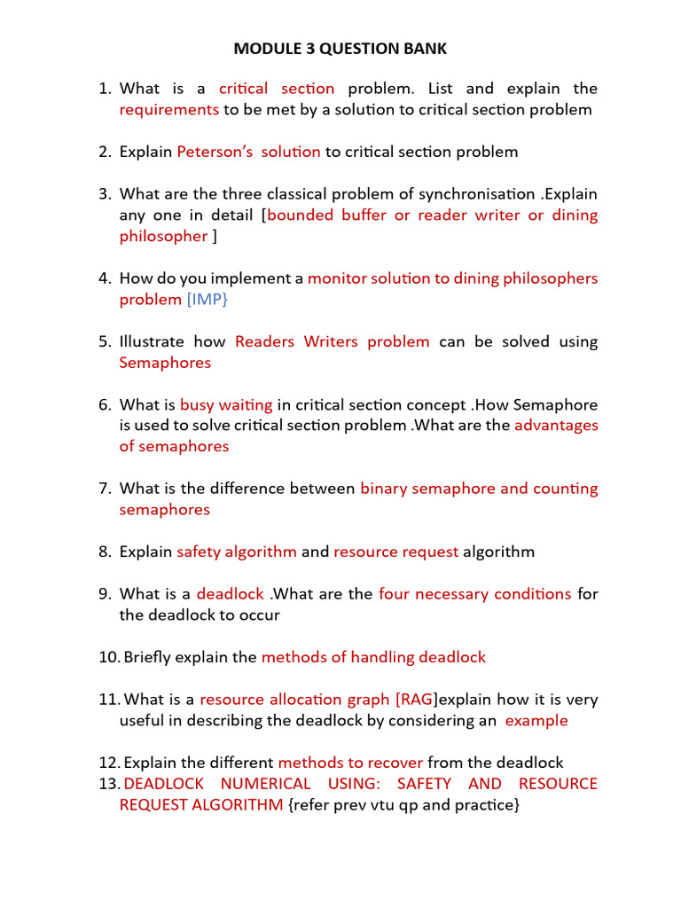 Os Module 3 Question Bank | PDF