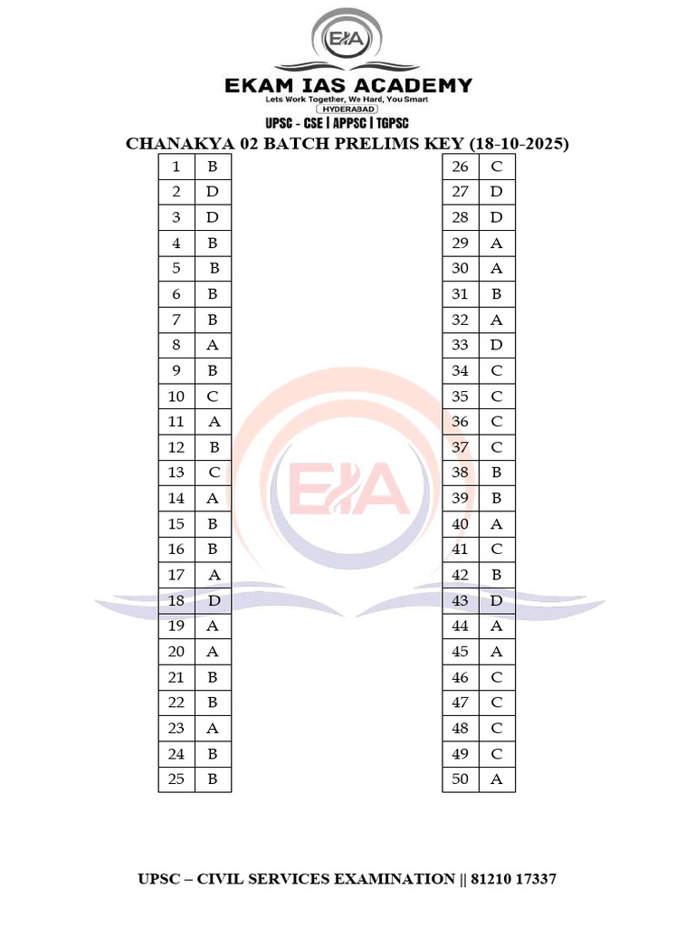 Chanakya 02 Batch Prelims Key (18!10!2025) | PDF