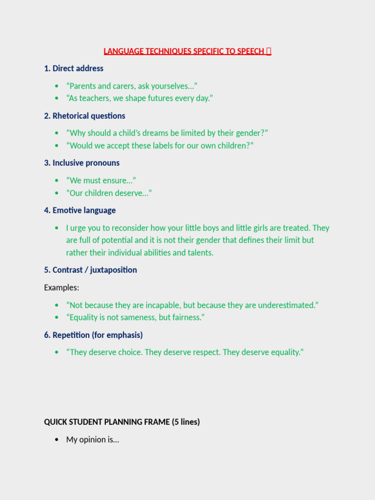Language Techniques Specific To Speech | PDF