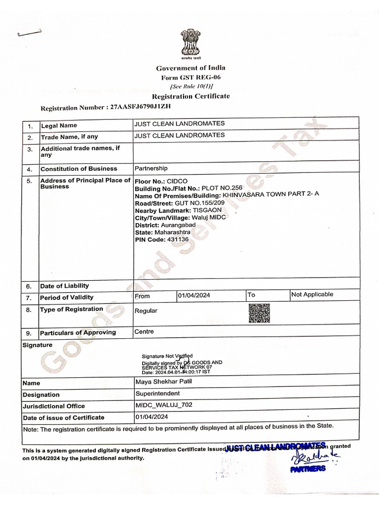 GST Certificate JCL | PDF