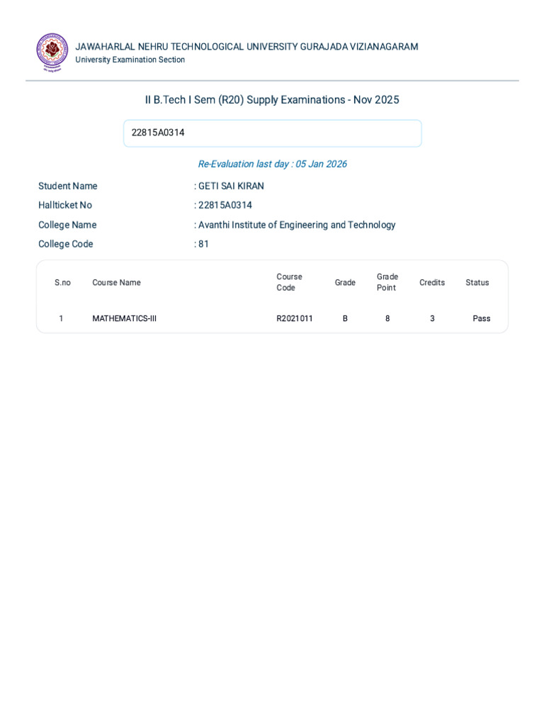 B.Tech II Sem Supply Exam Results 2025 | PDF