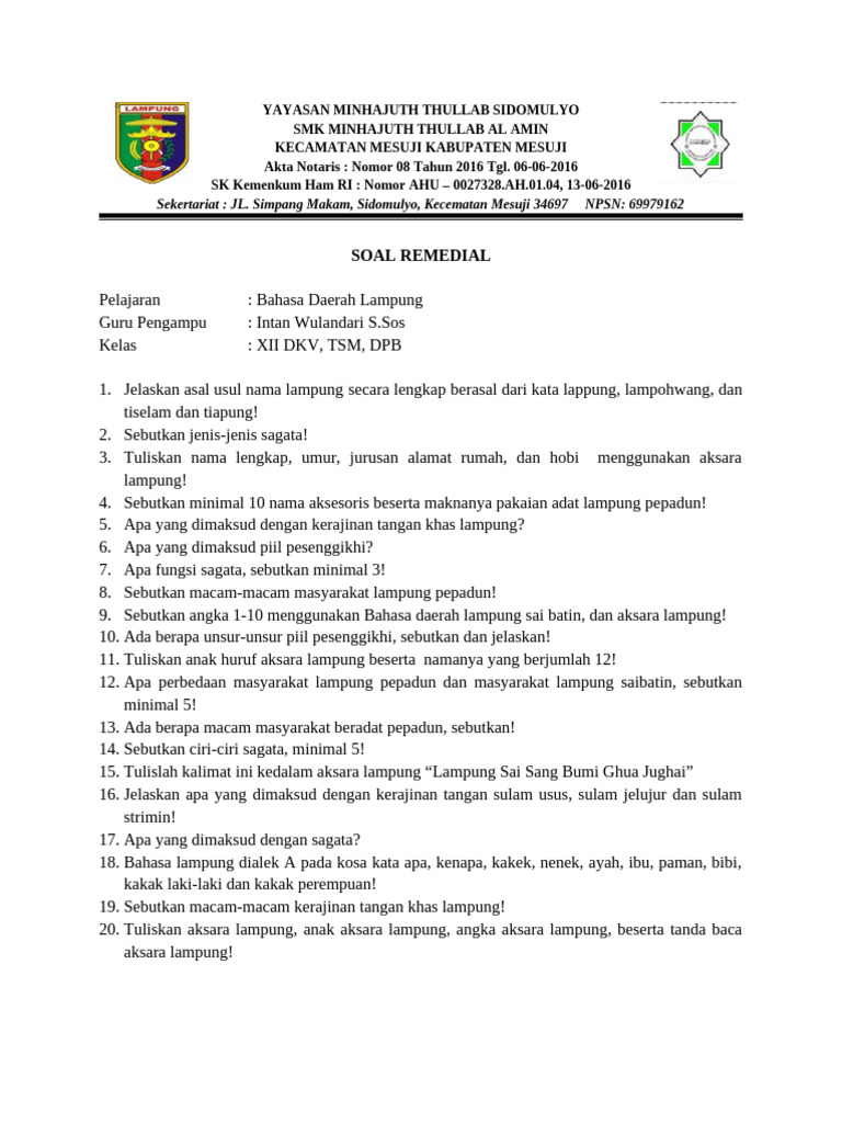 Soal Remedial BDL | PDF