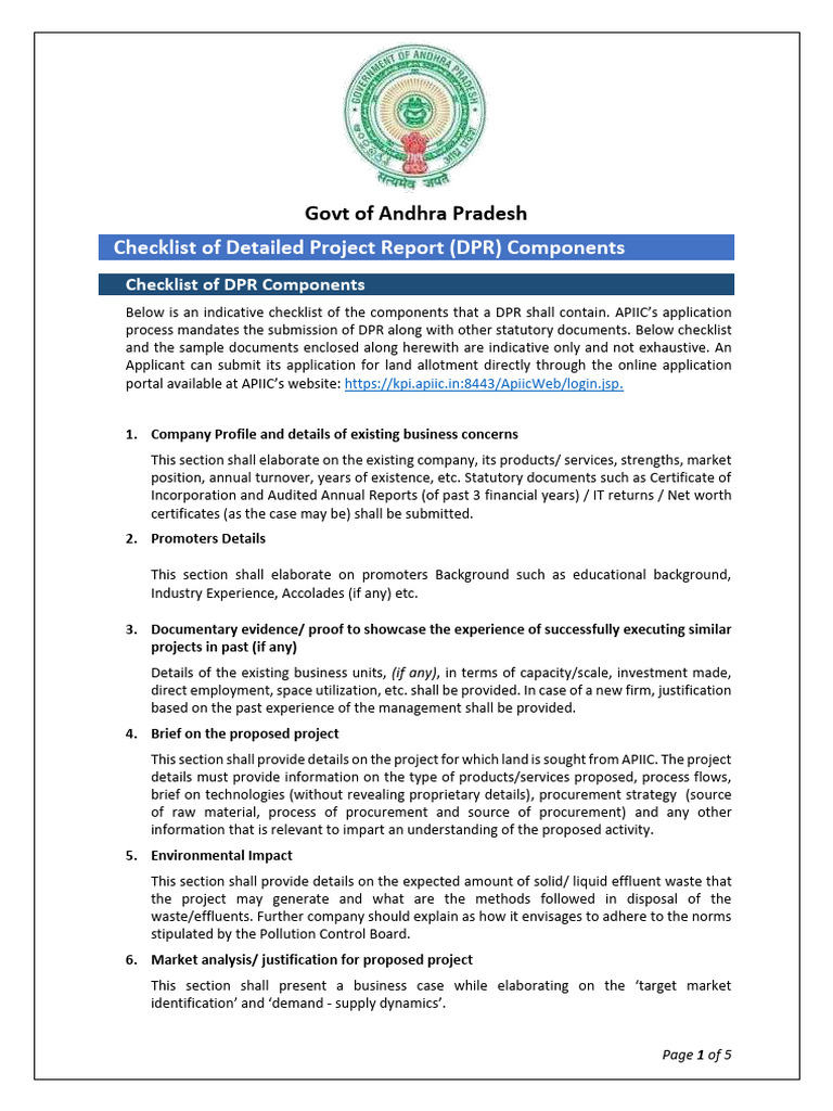 Checklist of DPR Components and enclosures | PDF | Economies