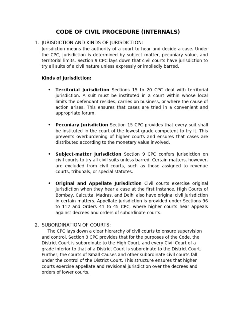 Civil Procedure Code Overview: Jurisdiction & Parties | PDF | Lawsuit ...