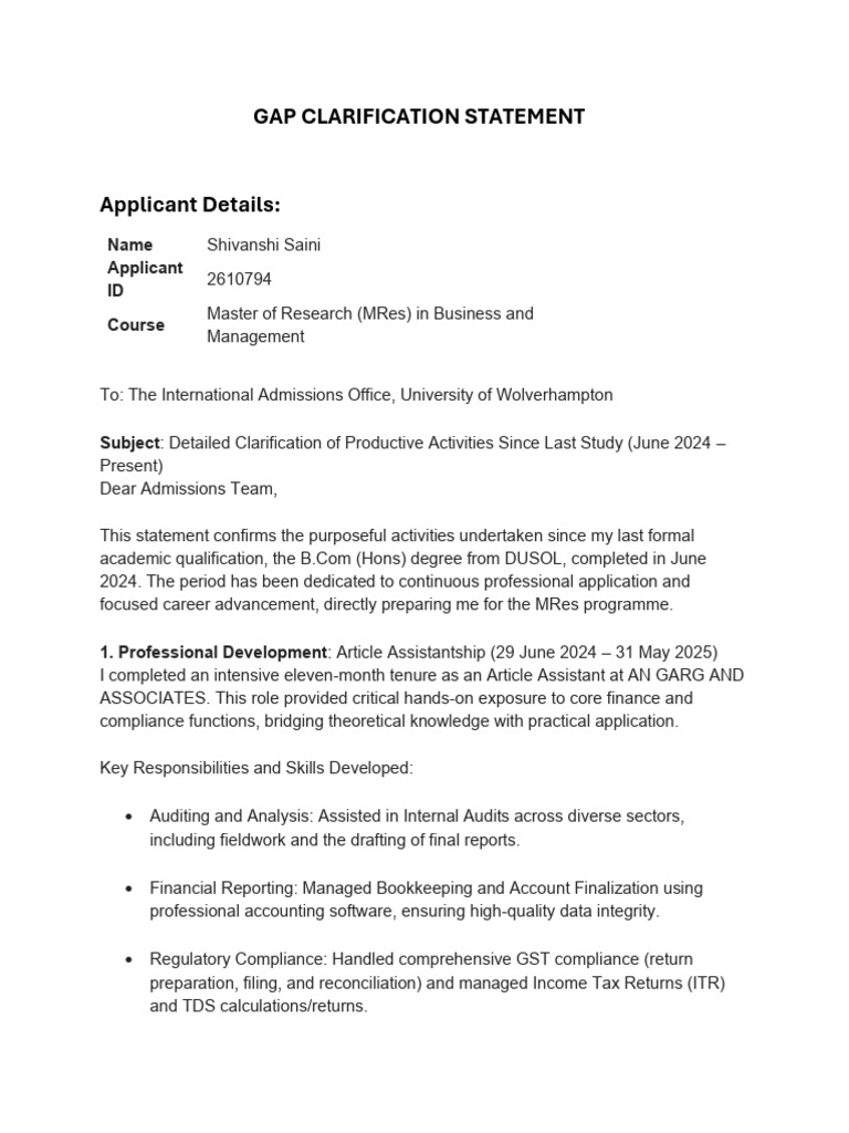 Gap Clarification Statement Shivanshi Saini 2610794 | PDF | Audit ...