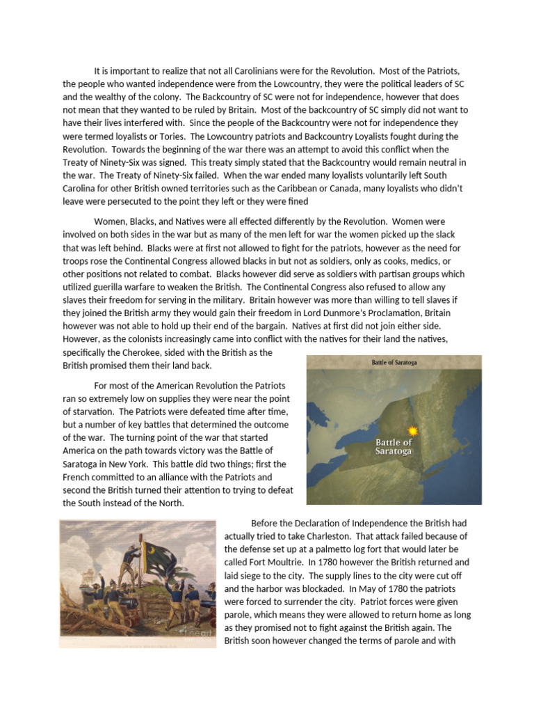 South Carolina's Role in the Revolution | PDF | Loyalist (American ...
