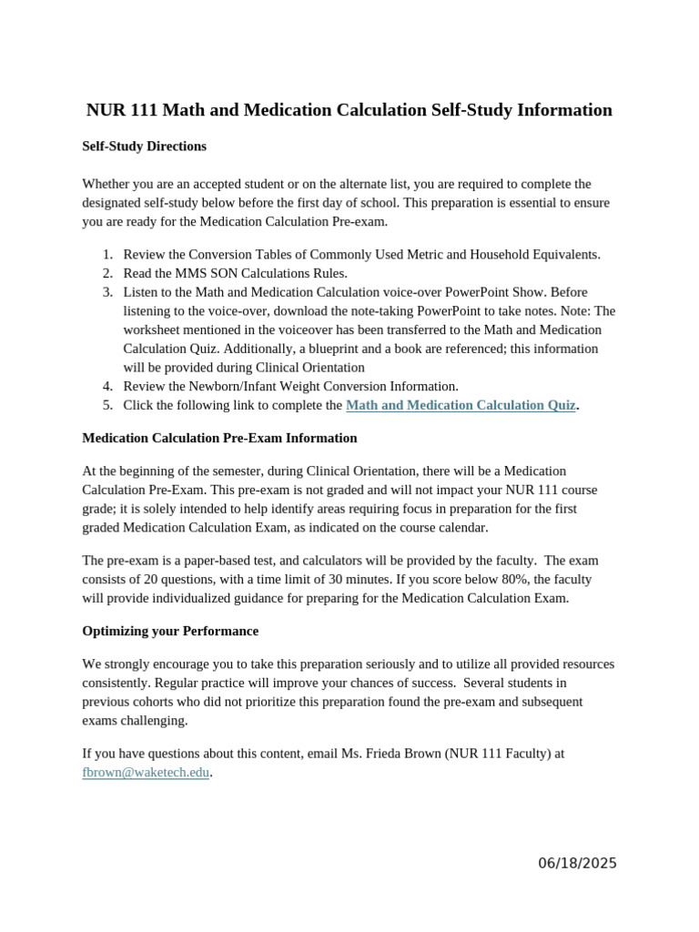 NUR 111 Medication Calculation Prep Guide | PDF