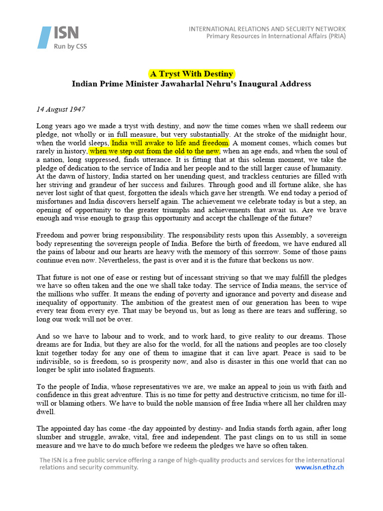 113181 Classroom 0 a Tryst With Destiny | PDF