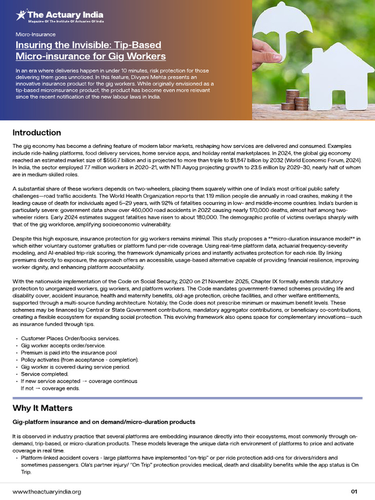 Micro-Insurance Solutions for Gig Workers | PDF | Insurance | Risk