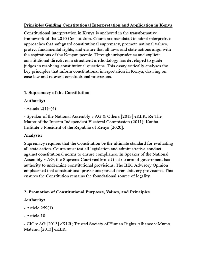 Constitutional Interpretation Principles in Kenya | PDF | Governance ...