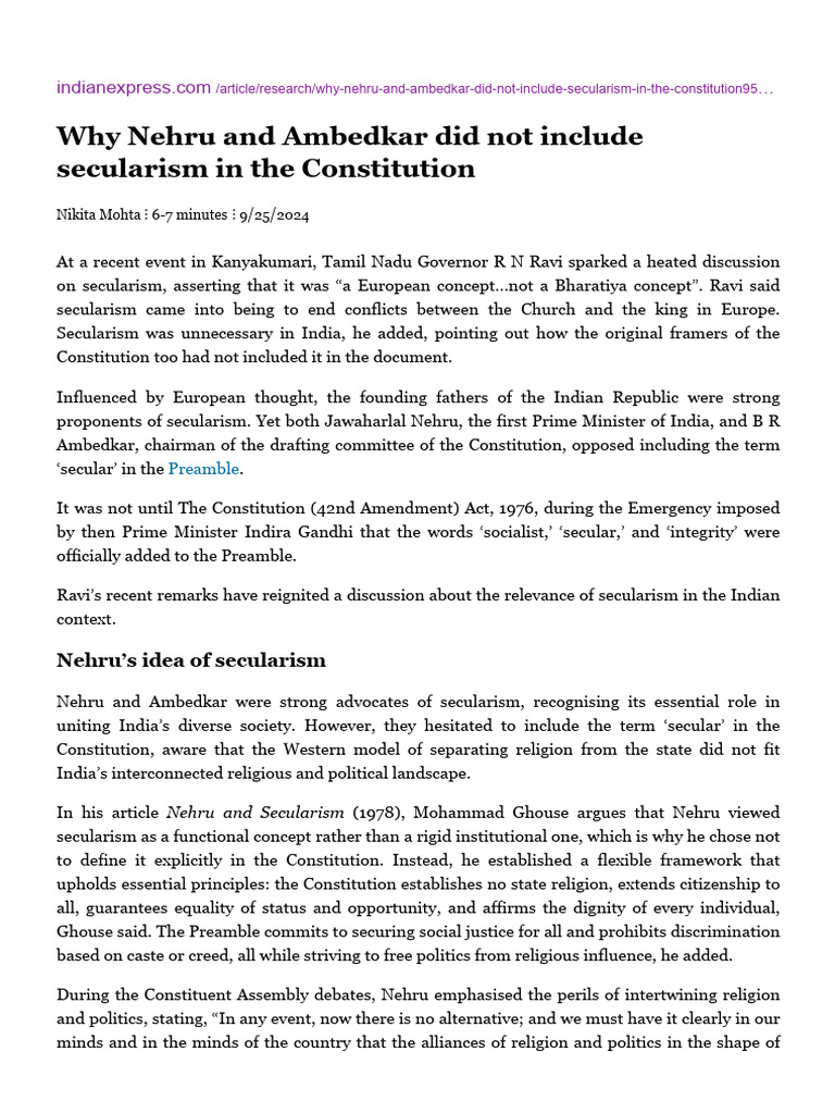 113184 Classroom 1 Why Nehru and Ambedkar Did Not Include Secularism in ...