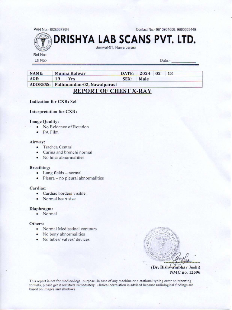 Munna Kalwar (Medical Report) | PDF