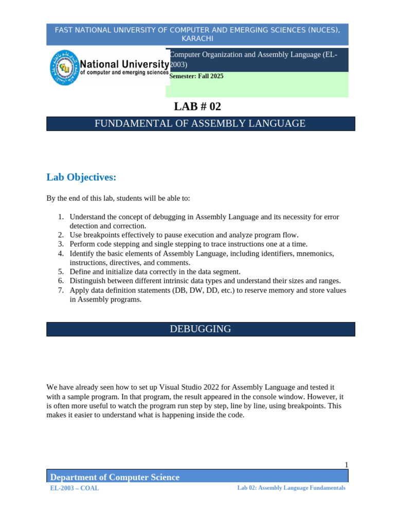 Lab 02 Manual and Tasks | PDF | Assembly Language | Integer (Computer ...
