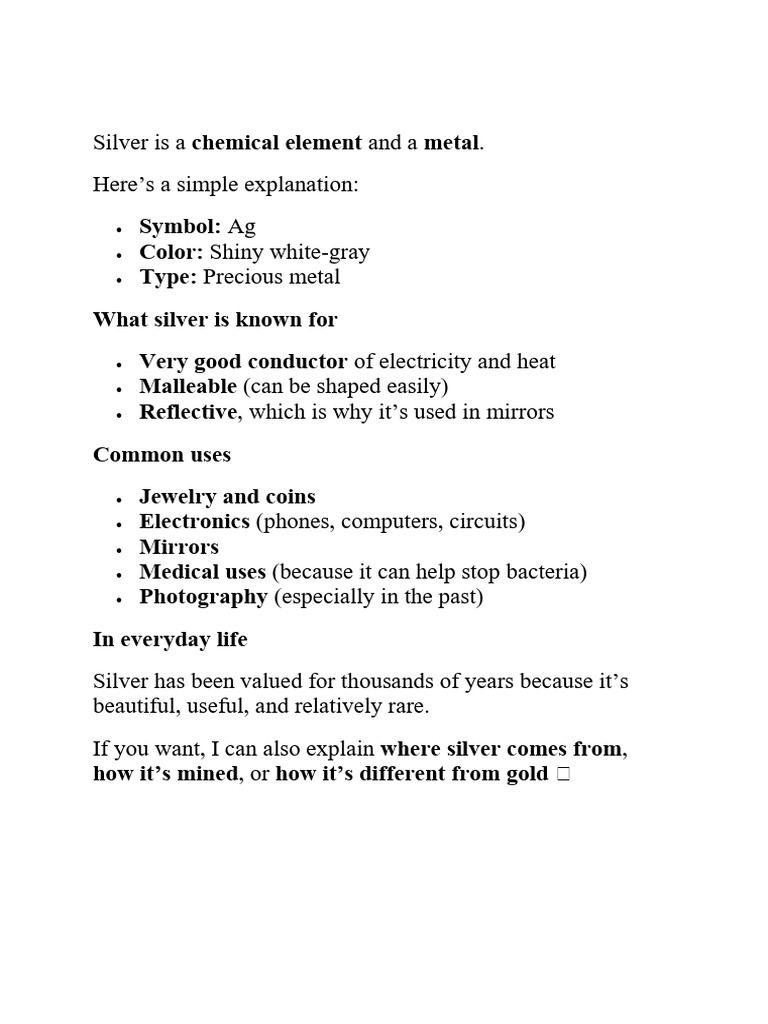 Properties and Uses of Silver Metal | PDF