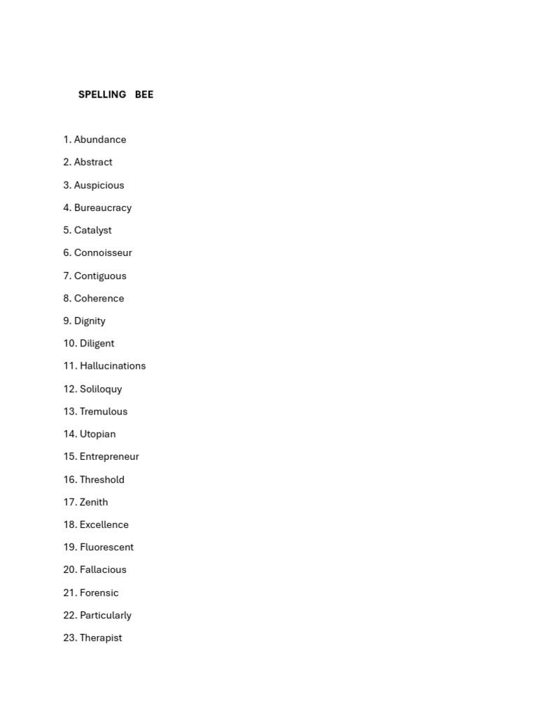 Spelling Bee Word List | PDF