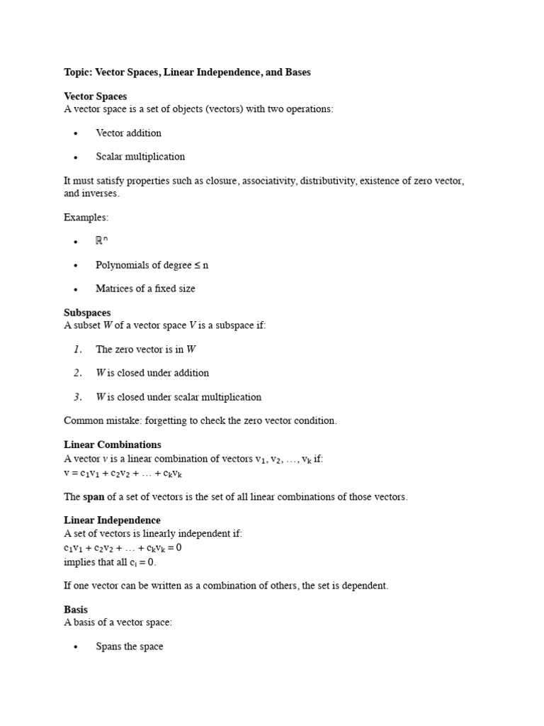 Vector Spaces and Linear Independence Explained | PDF