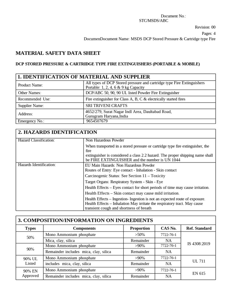 MSDS for DCP Fire Extinguishers | PDF | Workplace | Labor Relations