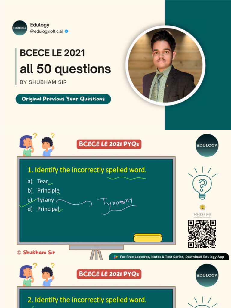 Bcece Le 2021 English Solved Pyqs | PDF