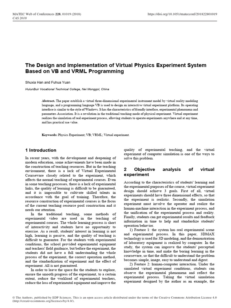 The Design and Implementation of Virtual Physics Experiment System ...