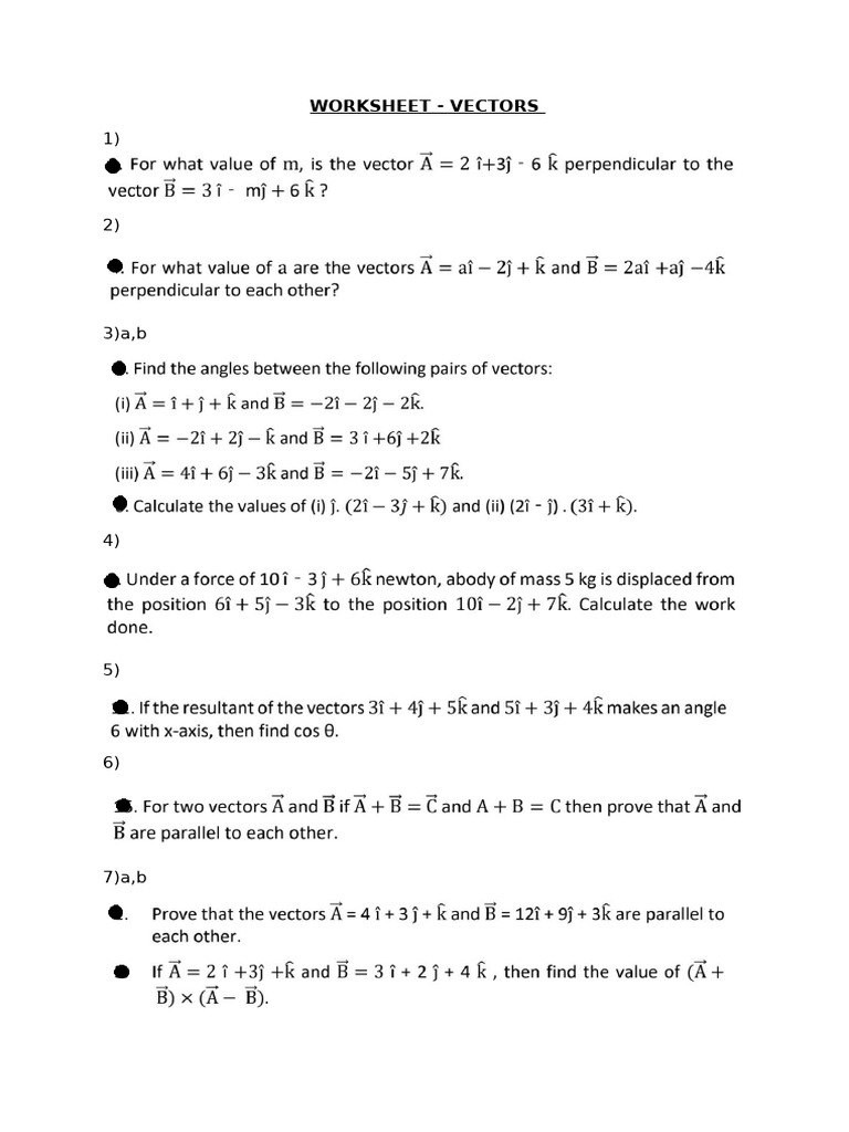 Worksheet Vectors | PDF