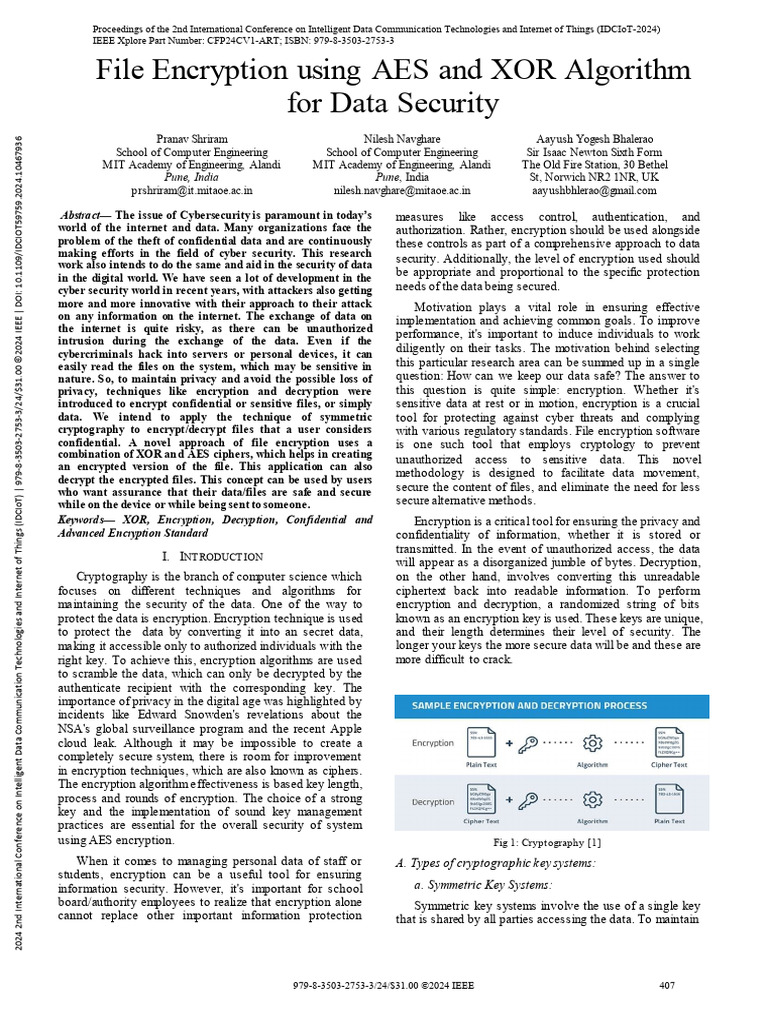 File Encryption Using AES and XOR Algorithm For Data Security | PDF ...