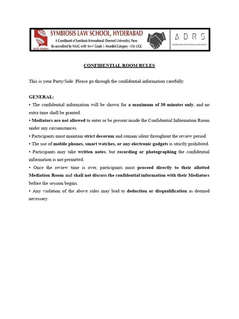 Confidential Room Rules for Mediators | PDF
