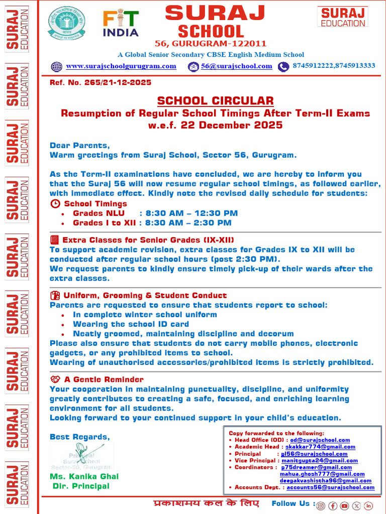 School Circular - Resumption of Regular School Timings Wef 22 Dec 2025 ...