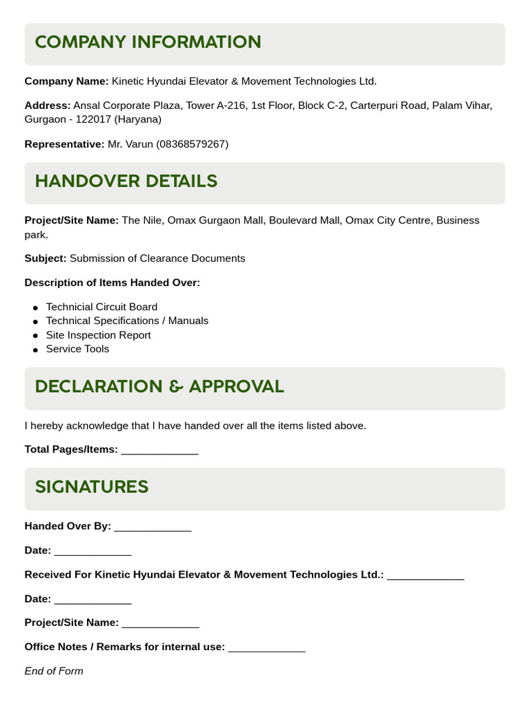 Handover and Clearance Form (2) | PDF