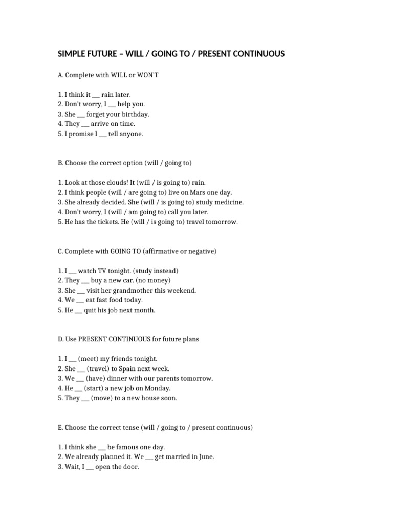 Future Tenses Worksheet | PDF
