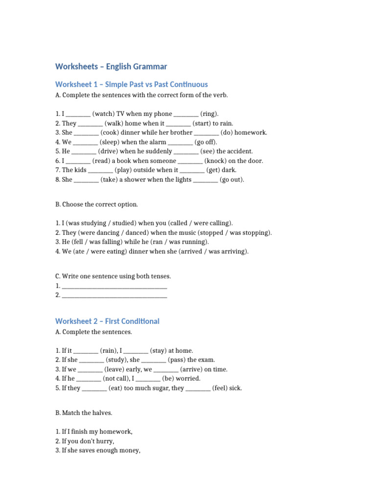 Worksheets English Grammar | PDF