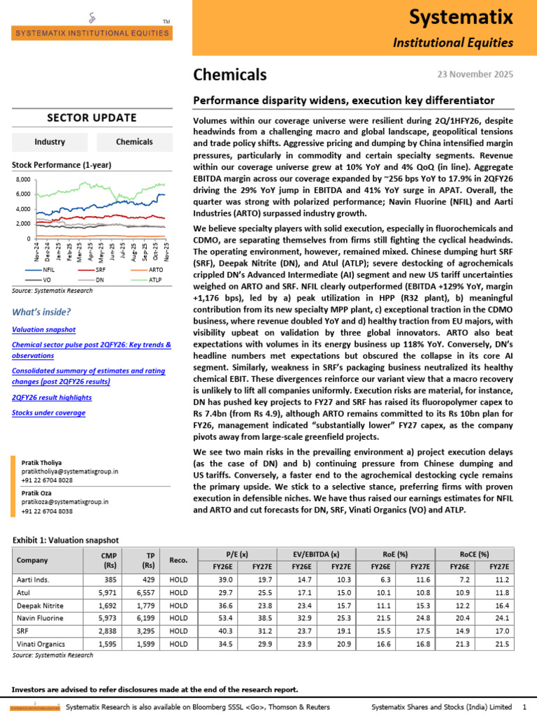 Chemicals - Sector Update - 23-11-2025 - Systematix | PDF | Tariff | Taxes