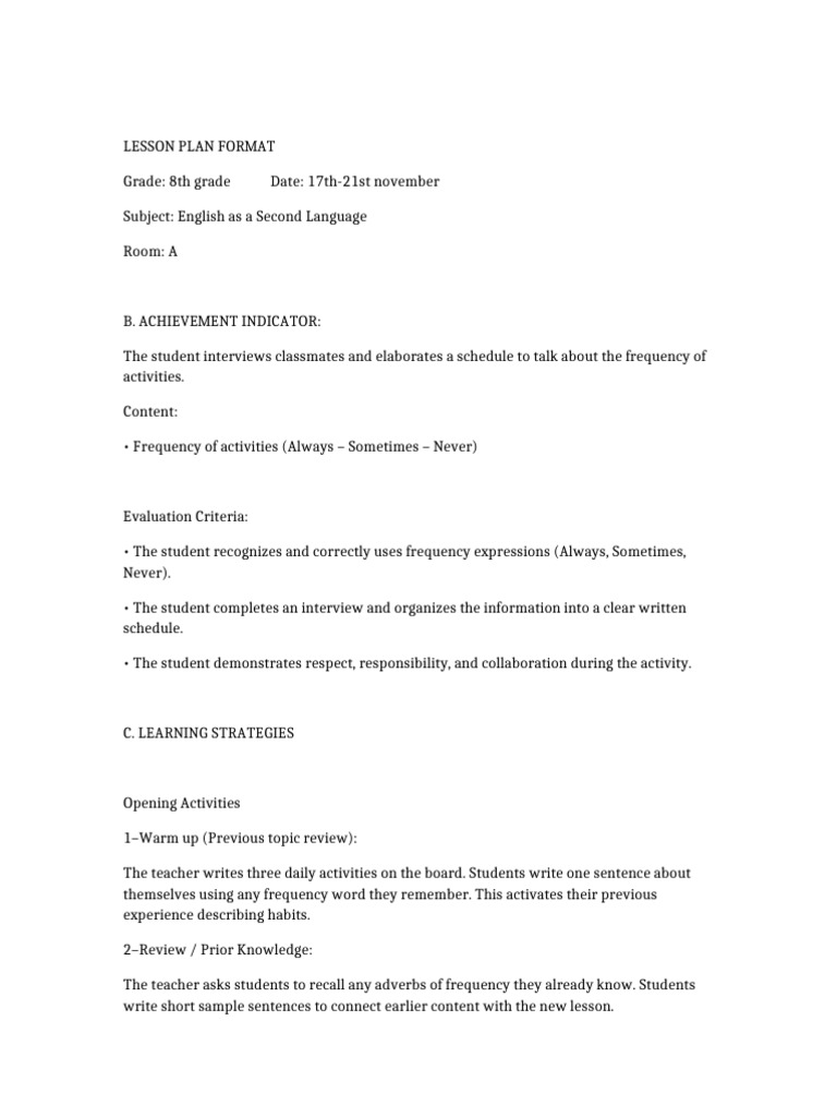 8th Grade Lesson Plan | PDF | Lesson Plan | Cognition