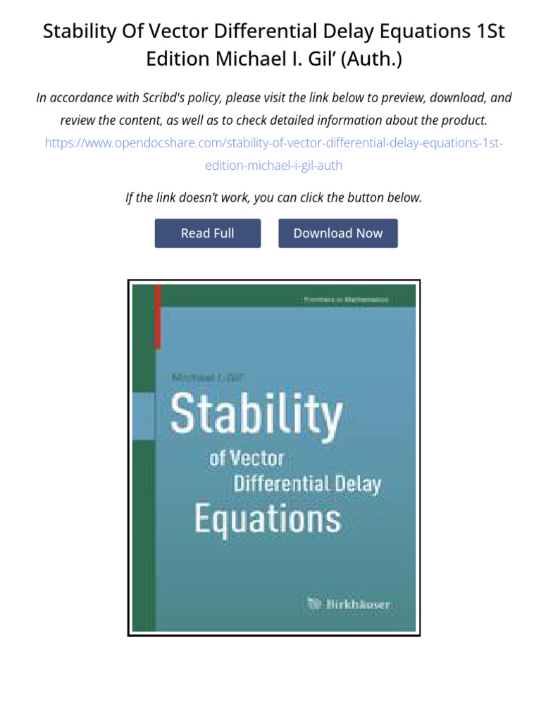 Stability of Vector Differential Delay Equations 1st Edition Michael I ...