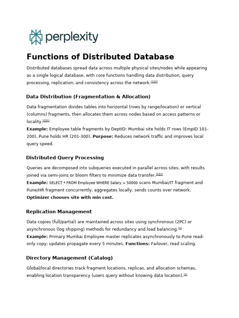 Functions of Distributed Database | PDF | Replication (Computing ...