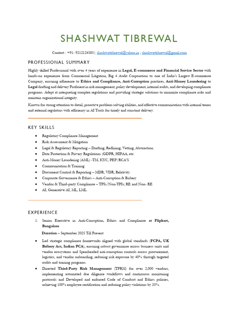 Naukri ShashwatTibrewal[4y 3m] | PDF | Regulatory Compliance | Internal ...