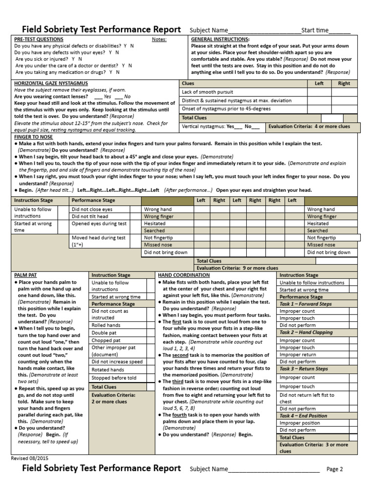 SFST Performance Report Form | PDF