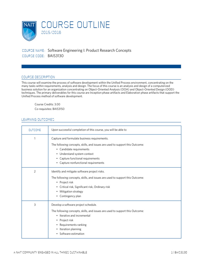 Course Outline BAIS3130 - 2015(1151) | PDF | Software Engineering